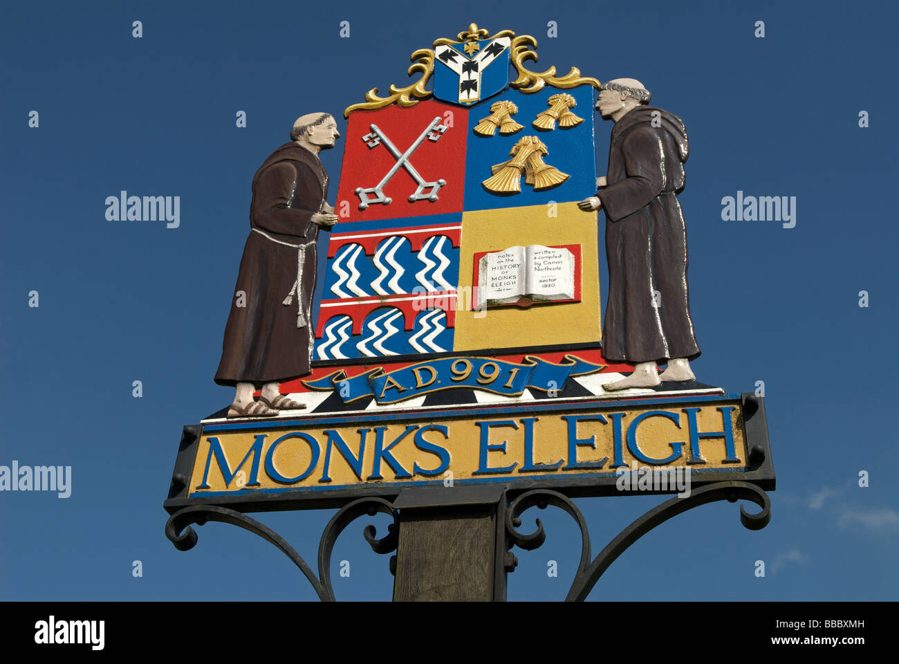 Monks Eleigh village sign, Suffolk, UK Stock Photo - Alamy