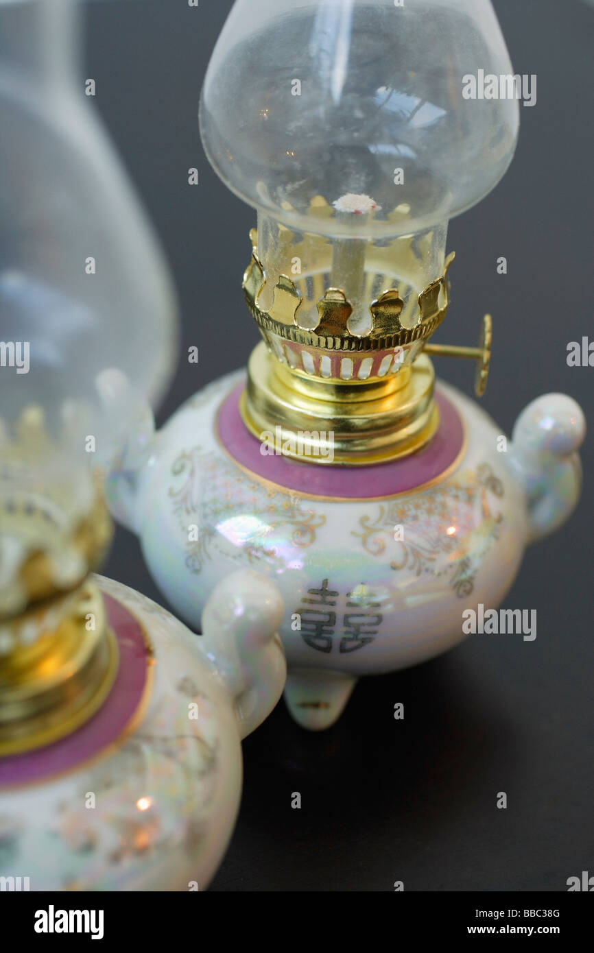 Pair of traditional Chinese oil Lamps with the text - Double Happiness ...