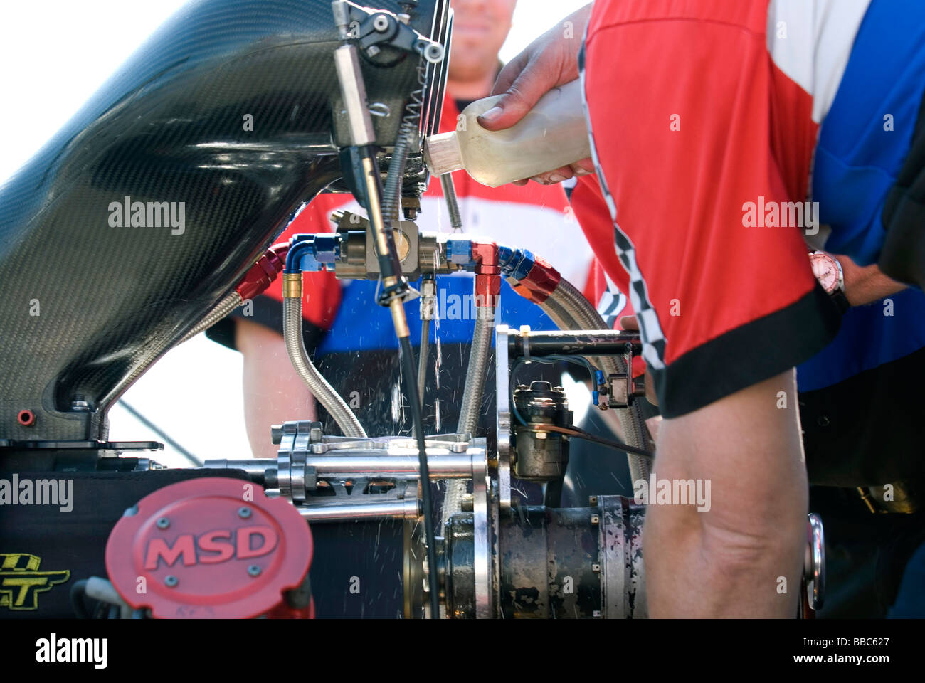 Starting the engine of a dragster at The Main Event, FIA European Drag ...
