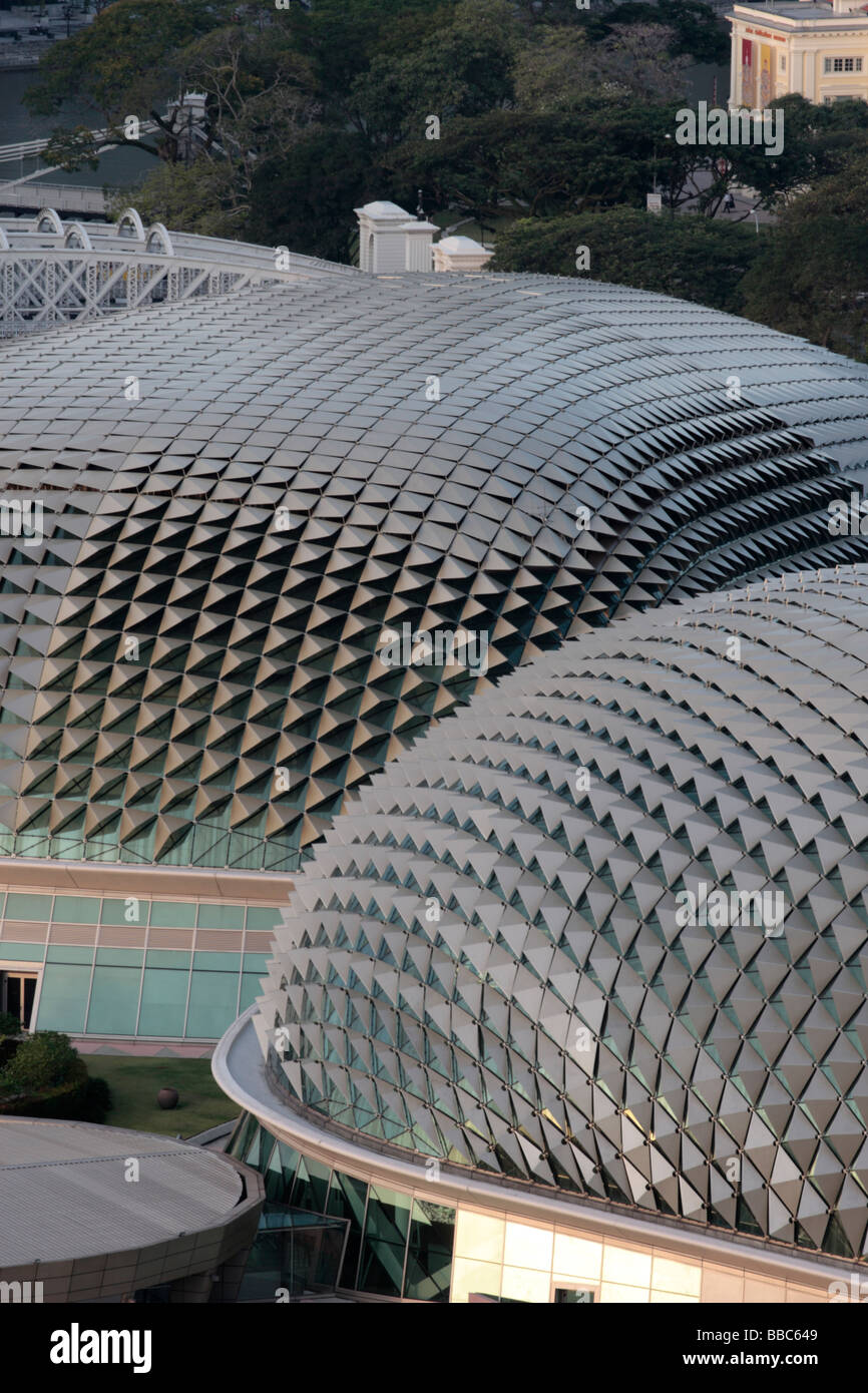 Aerial view of the spiked roof of the Esplanade Theatre or "Durian ...