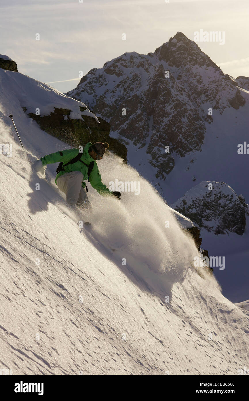Skier turning off piste Stock Photo - Alamy