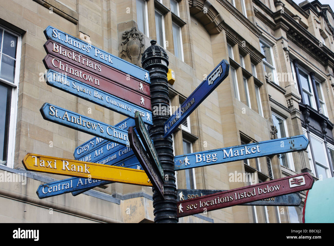 Signpost in Newcastle city centre. Newcastle upon Tyne, Tyne & Wear ...