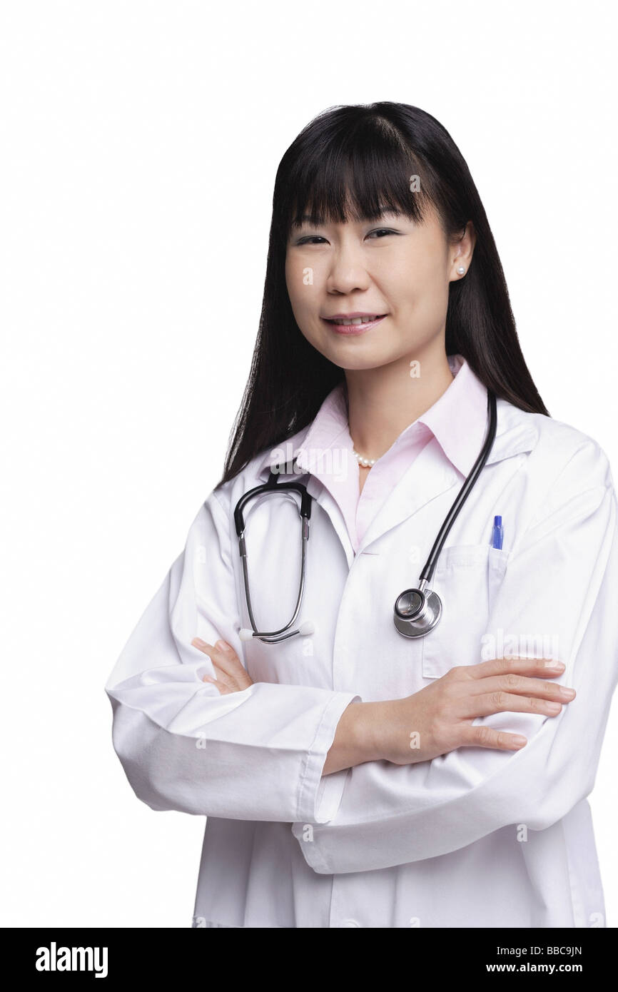 Woman in lab coat, smiling at camera Stock Photo - Alamy