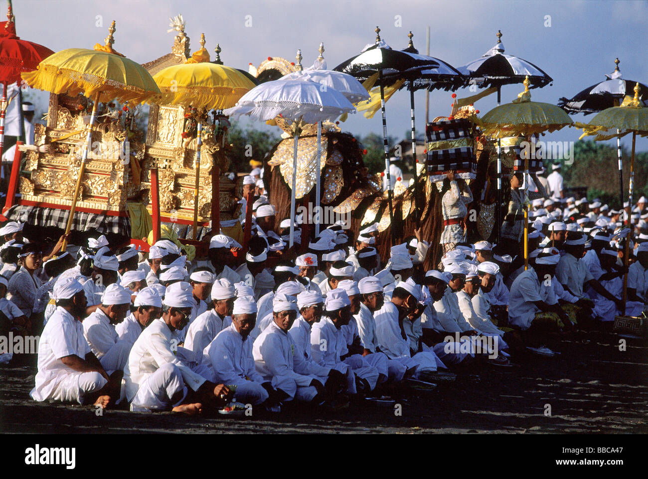 Indonesia, Bali, Saba Bai, Priests at Melasti ceremony on beach ...