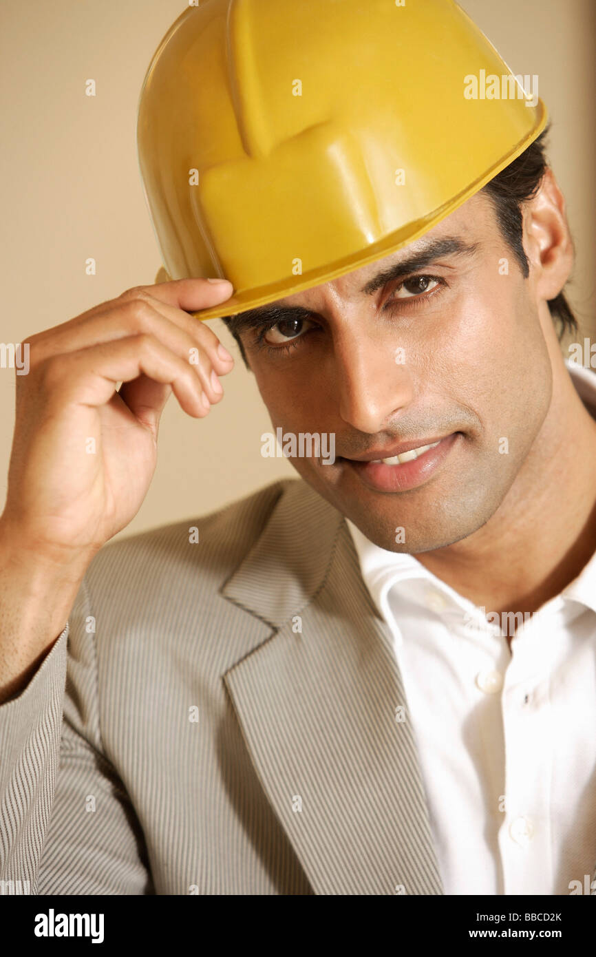 portrait of man in hard hat Stock Photo - Alamy