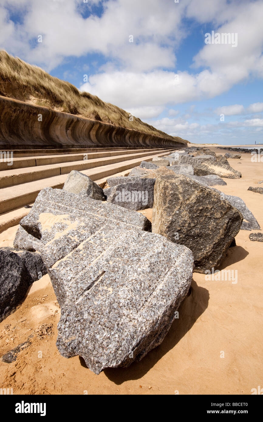 UK England Norfolk Sea Palling beach erosion defences large granite ...