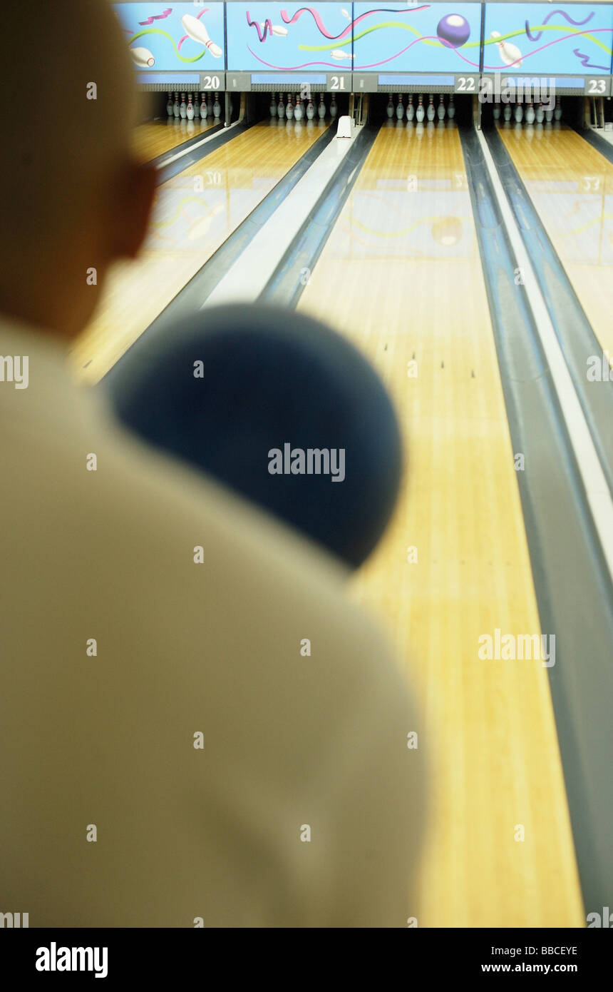 Man bowling, over the shoulder view Stock Photo - Alamy