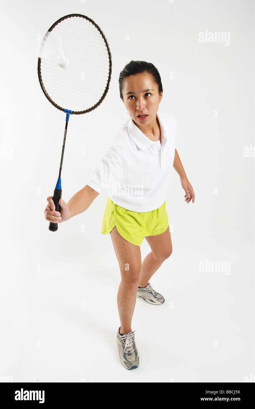 Badminton racket shuttlecock hitting hi-res stock photography and ...