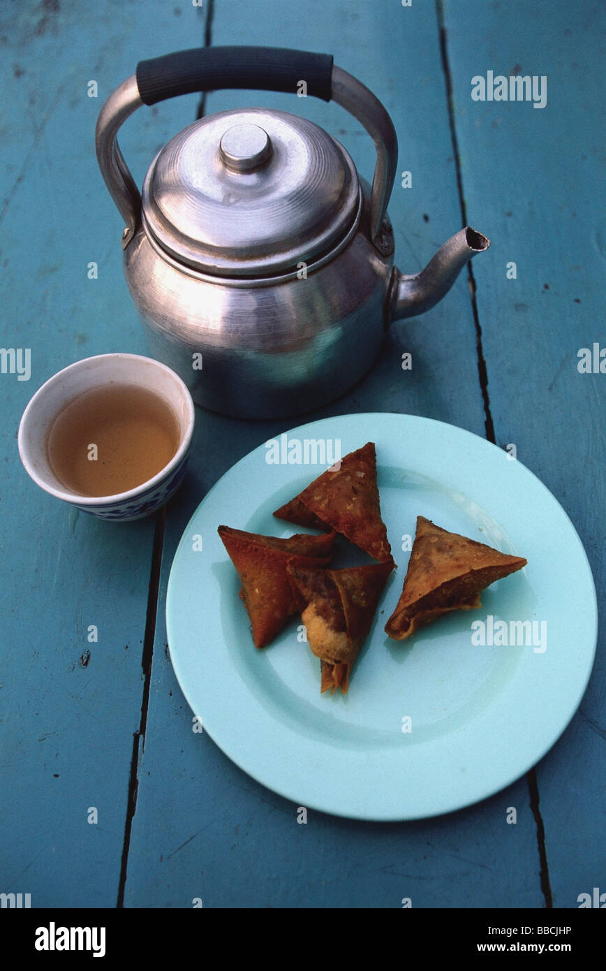 Myanmar (Burma), Yangon, Tea and samosas at the Golden Teashop Stock ...