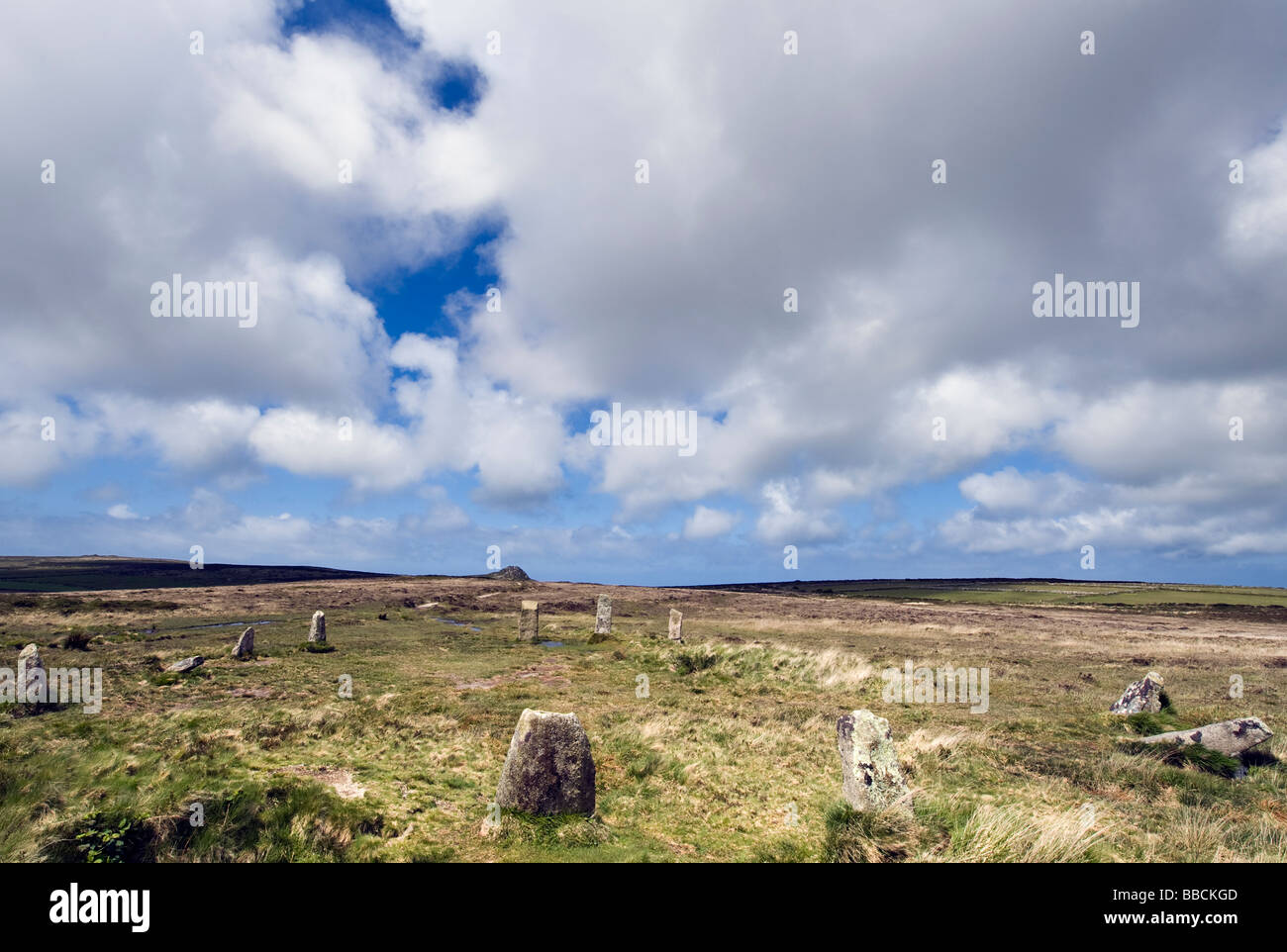 Nine maidens neolithic stone circle near Madron Penzance Stock Photo ...