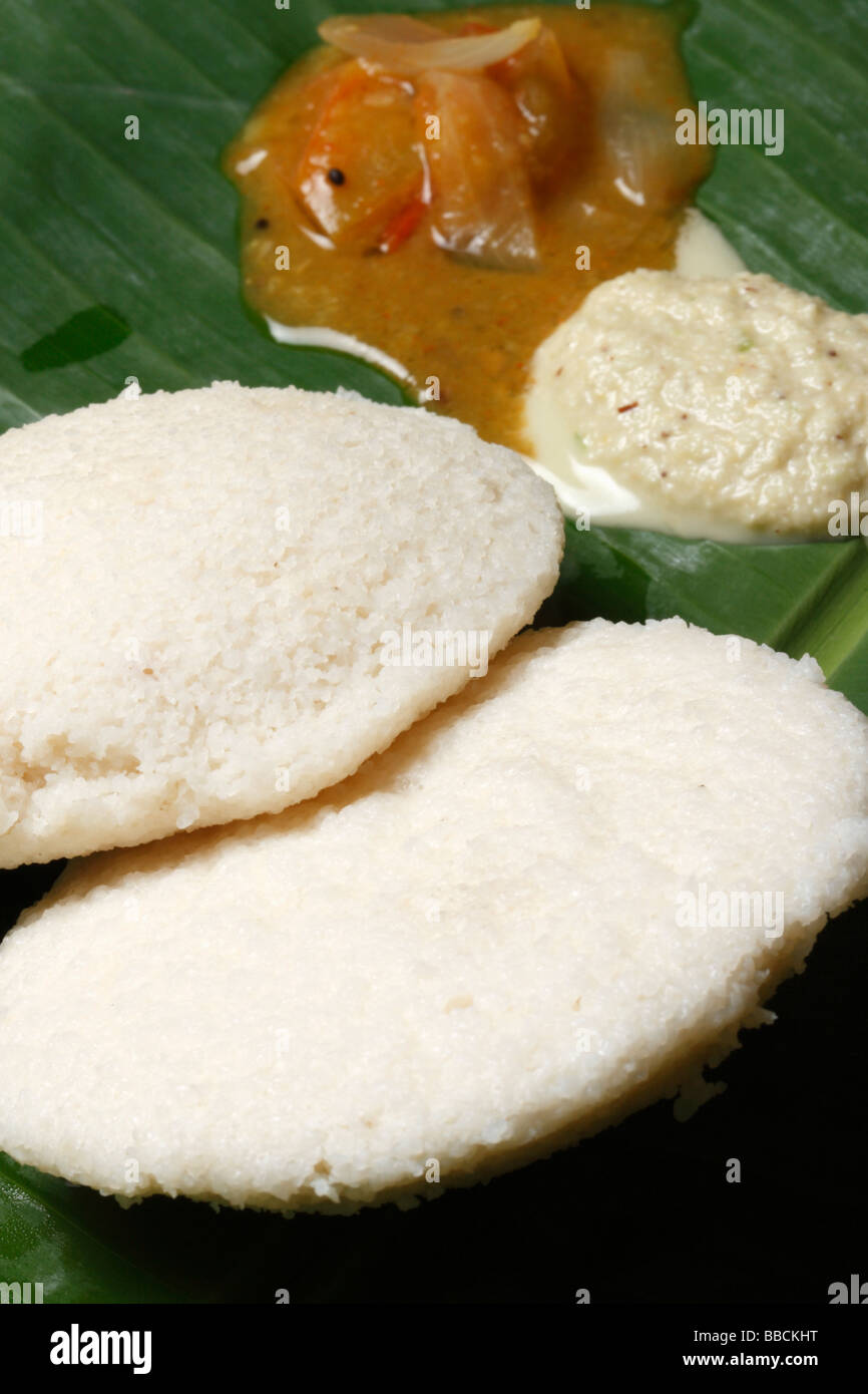 Idli Vada is a South Indian breakfast dish served on banana leaf Stock ...