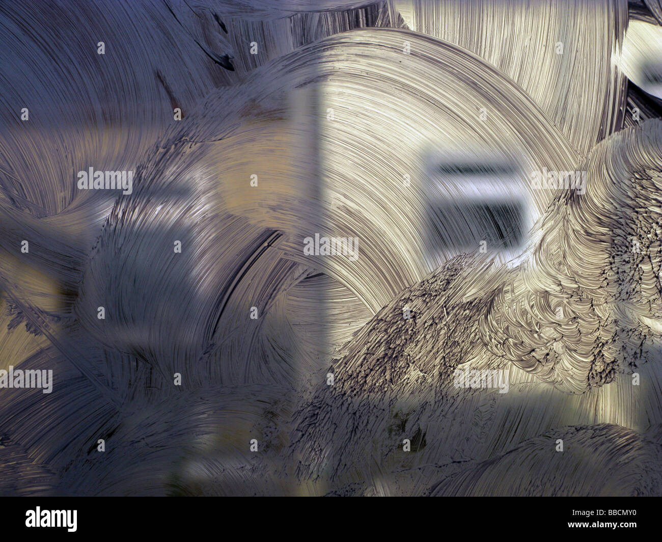 property window with white wash pattern and houses Stock Photo - Alamy