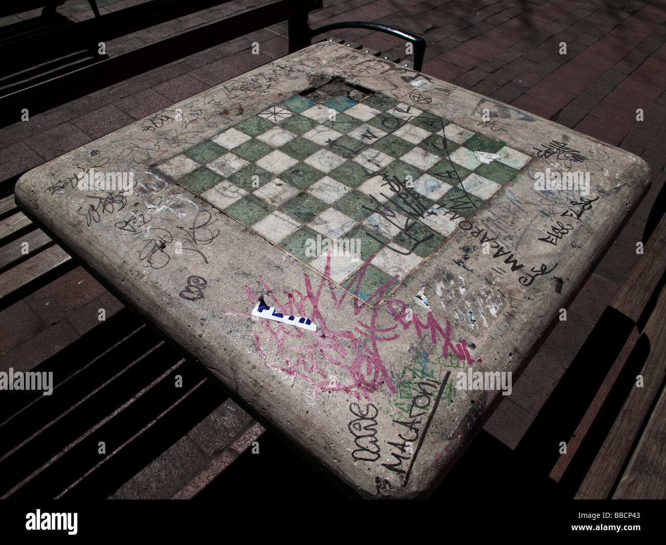 Public chess table, New York Stock Photo - Alamy