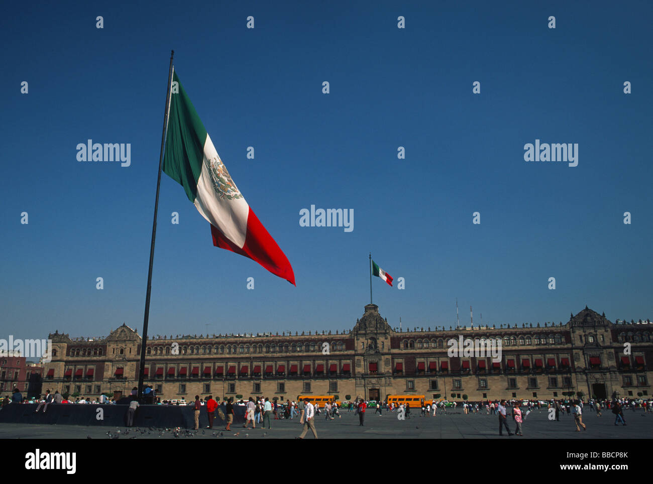 Palacio National (National Palace) and Mexican flag in El Zocalo (Plaza ...
