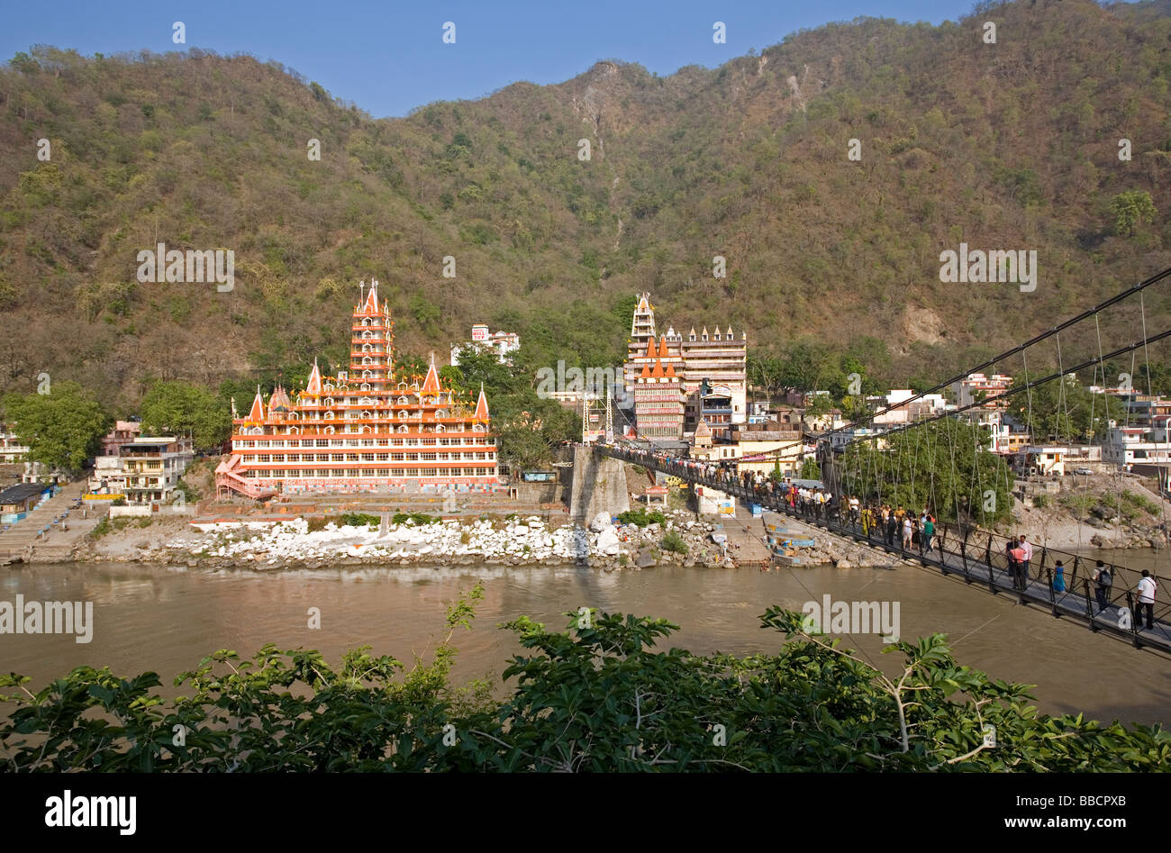 Lakshman Jhula bridge over the Ganges river. Rishikesh. Uttarakhand ...