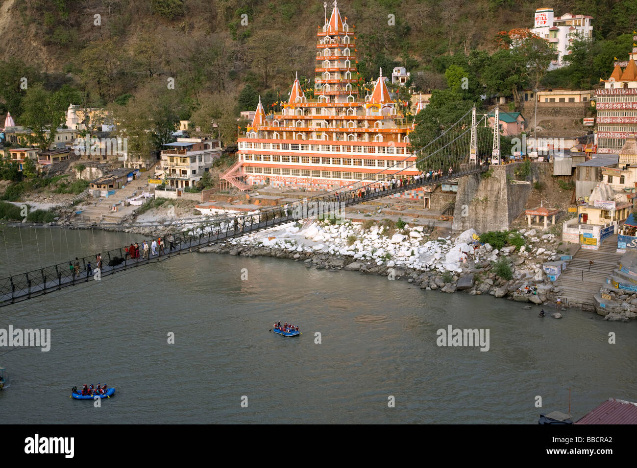 Lakshman Jhula bridge over the Ganges river. Rishikesh. Uttarakhand ...