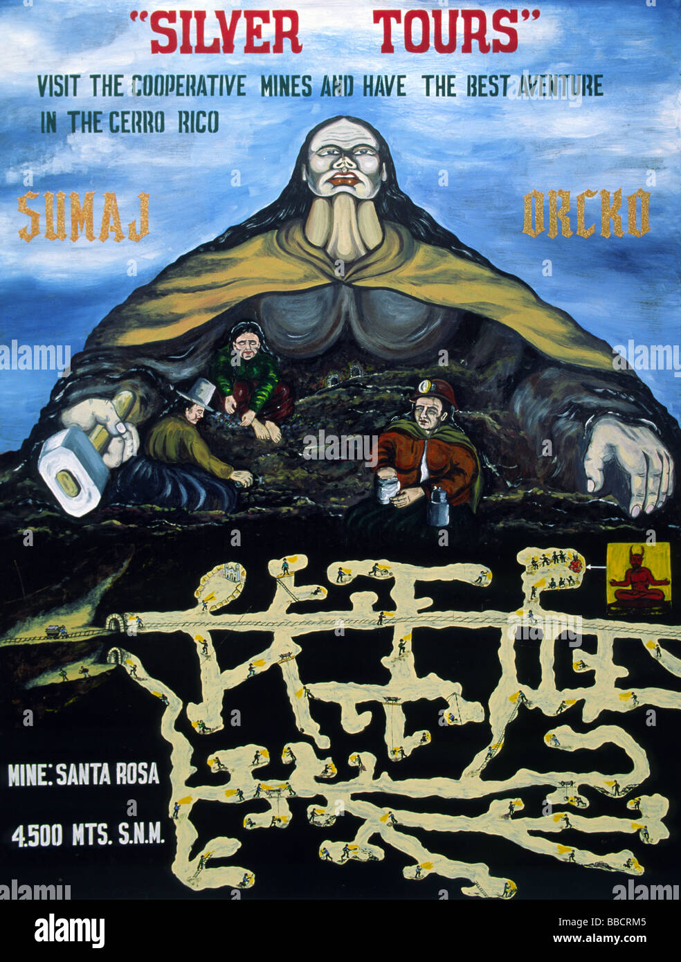 Poster advertising tours in the Cerro Rico silver mine in Potosi ...