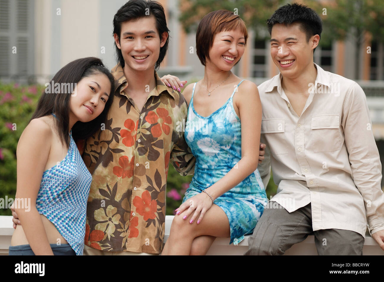 Group of friends, looking at camera, smiling Stock Photo - Alamy