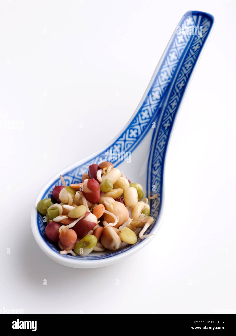 Mixed bean sprouts in a spoon on a white background Stock Photo - Alamy