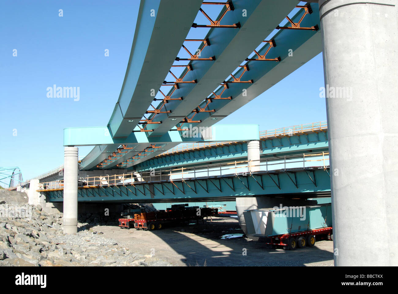 Box girder type highway bridge under construction, I-195, Providence ...