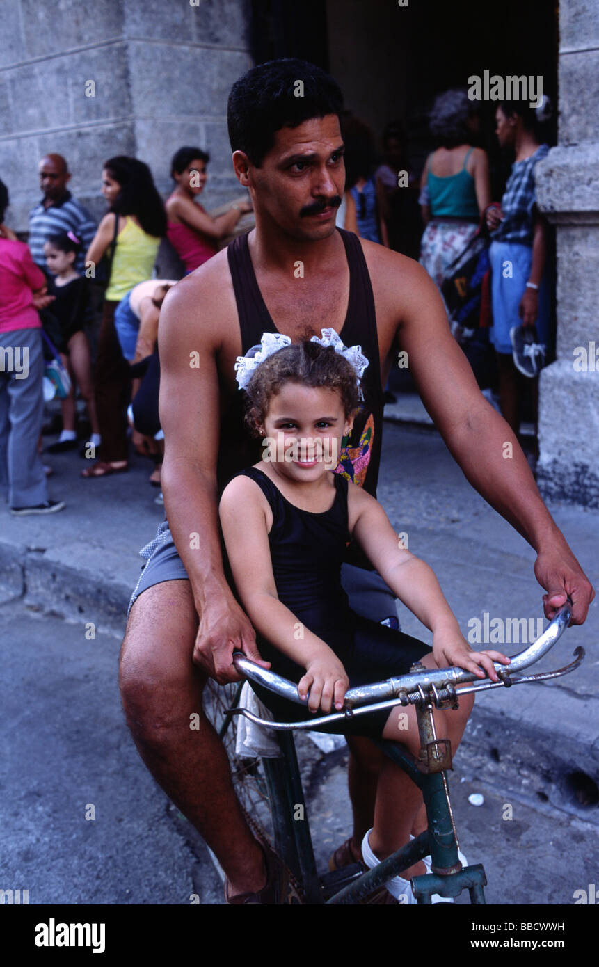 A father collects his daughter from school on Old Havana Cuba Stock ...