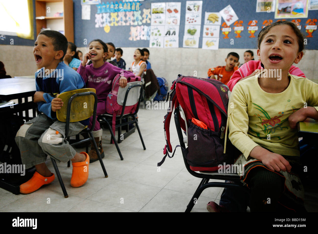 Children at the Bedouin primary school of Al Ghazali, Rahat, Israel ...