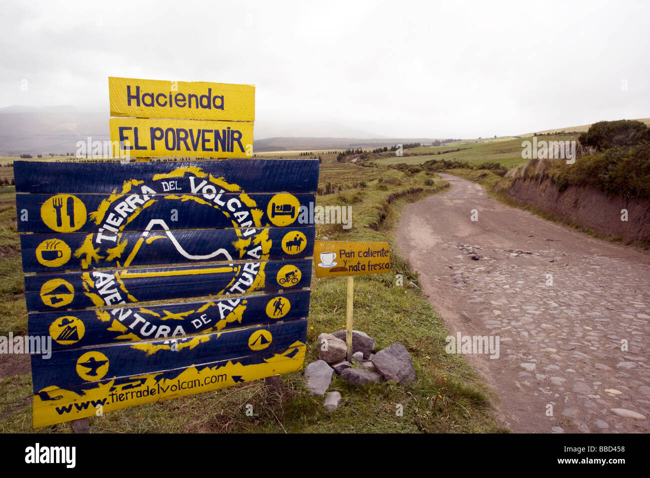 Entrance sign on road to Hacienda El Porvenir - Cotopaxi, Ecuador Stock ...