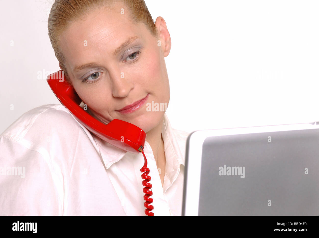 Office Worker on Helpline Phone Stock Photo - Alamy