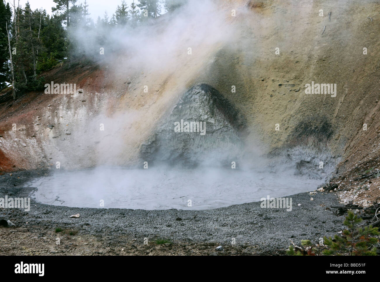 Geothermal feature hot and boiling Mud Volcano in Yellowstone National ...