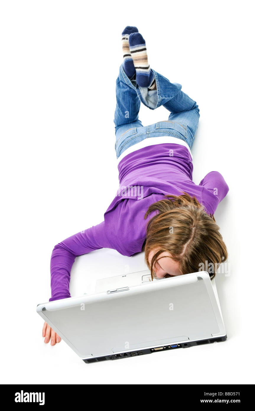 Sleeping girl laptop Cut Out Stock Images & Pictures - Alamy