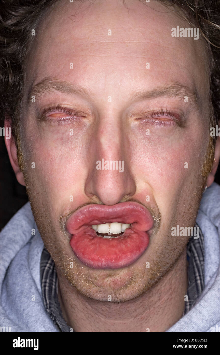 man with various silly fun expression faces that are a little wierd ...