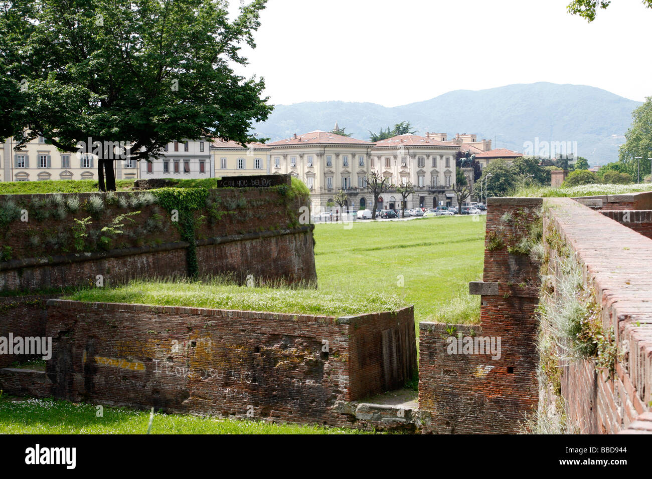 A section of the massively thick medieval wall which surrounds LUCCA ...