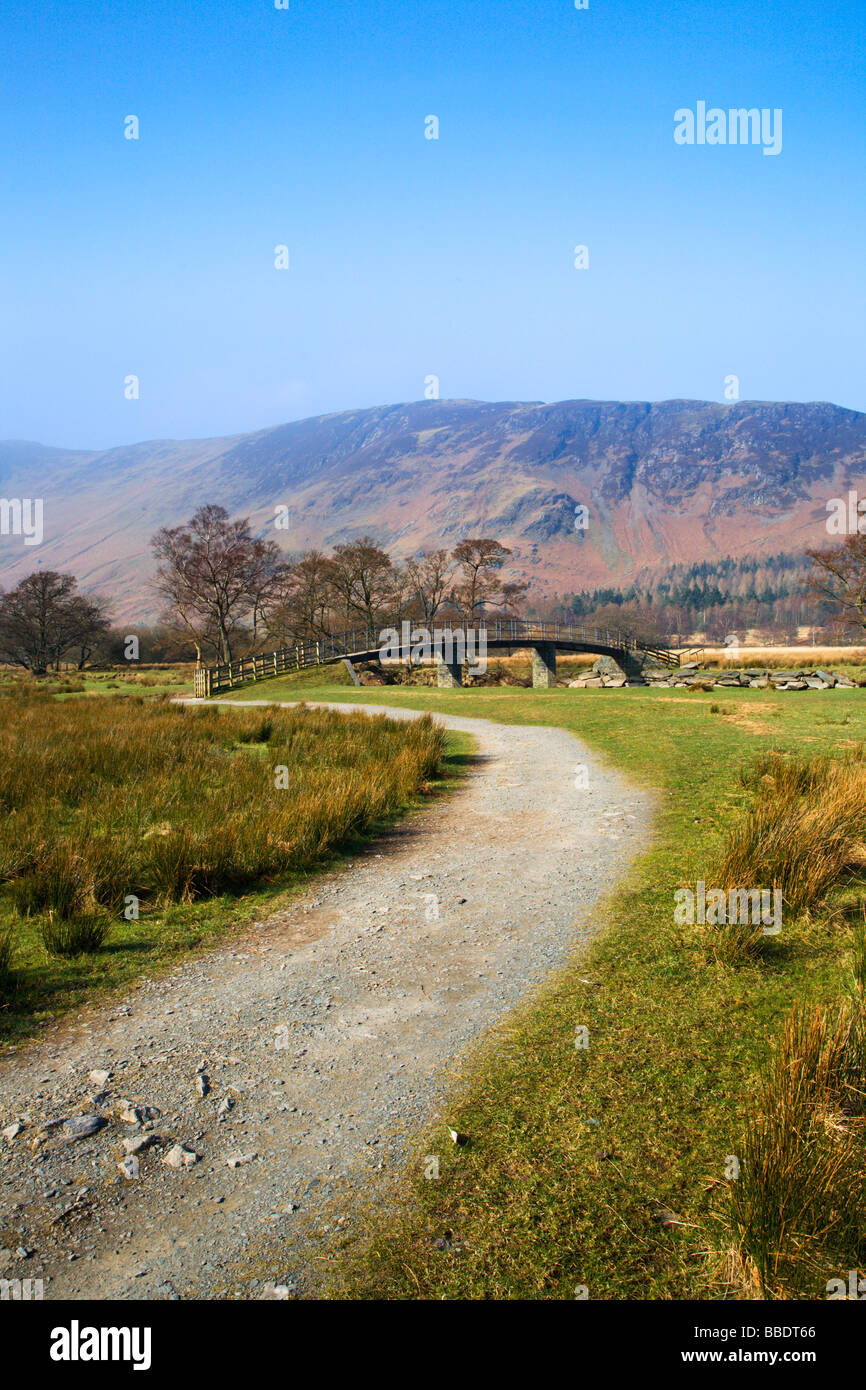 Footbridge over the River Derwent Borrowdale Valley Cumbria England ...