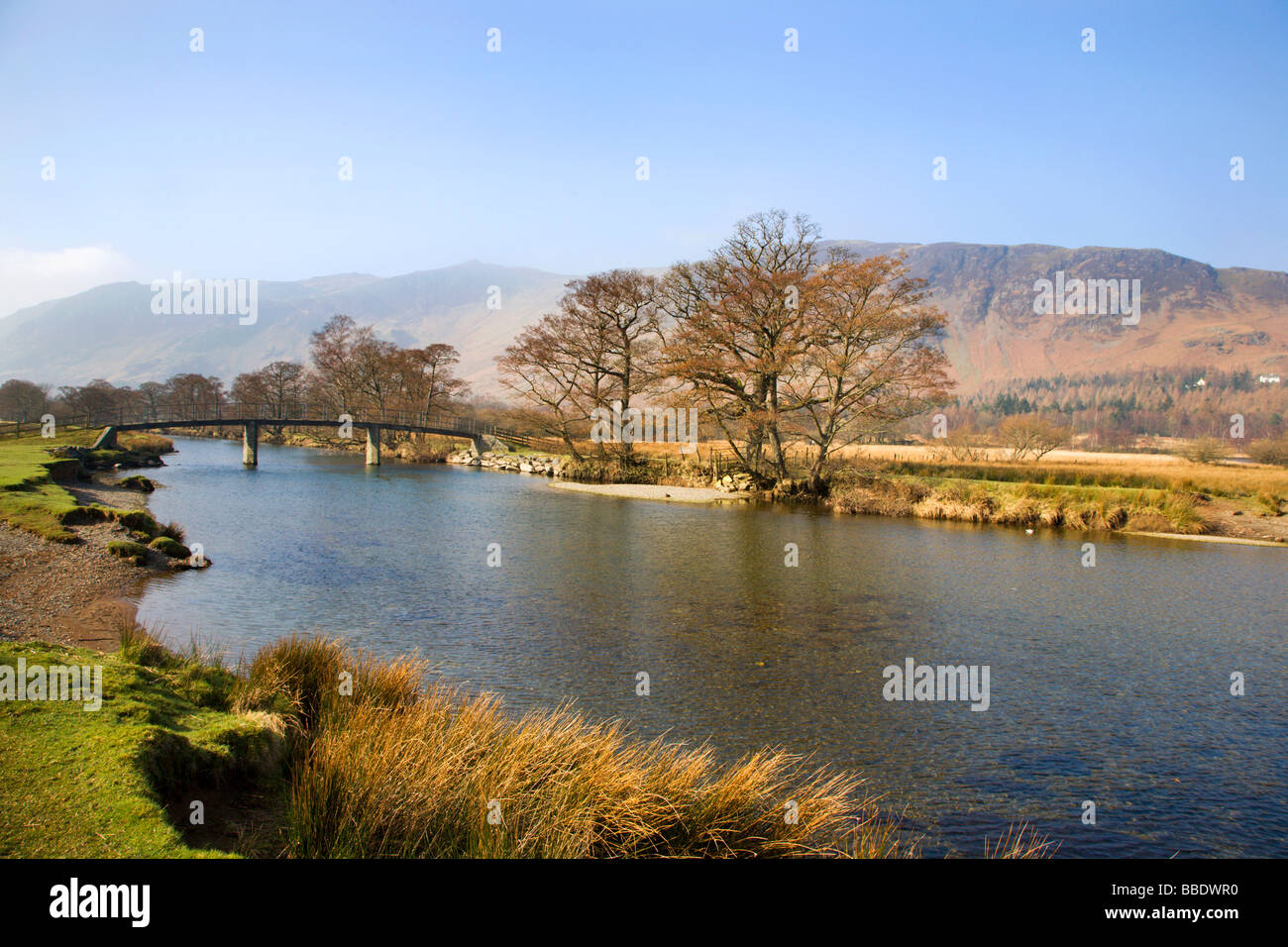 Footbridge over the River Derwent Borrowdale Valley Cumbria England ...