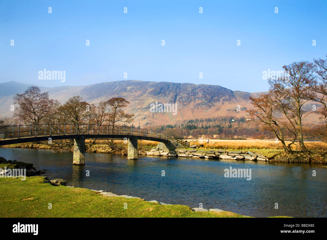 Footbridge over the River Derwent Borrowdale Valley Cumbria England ...