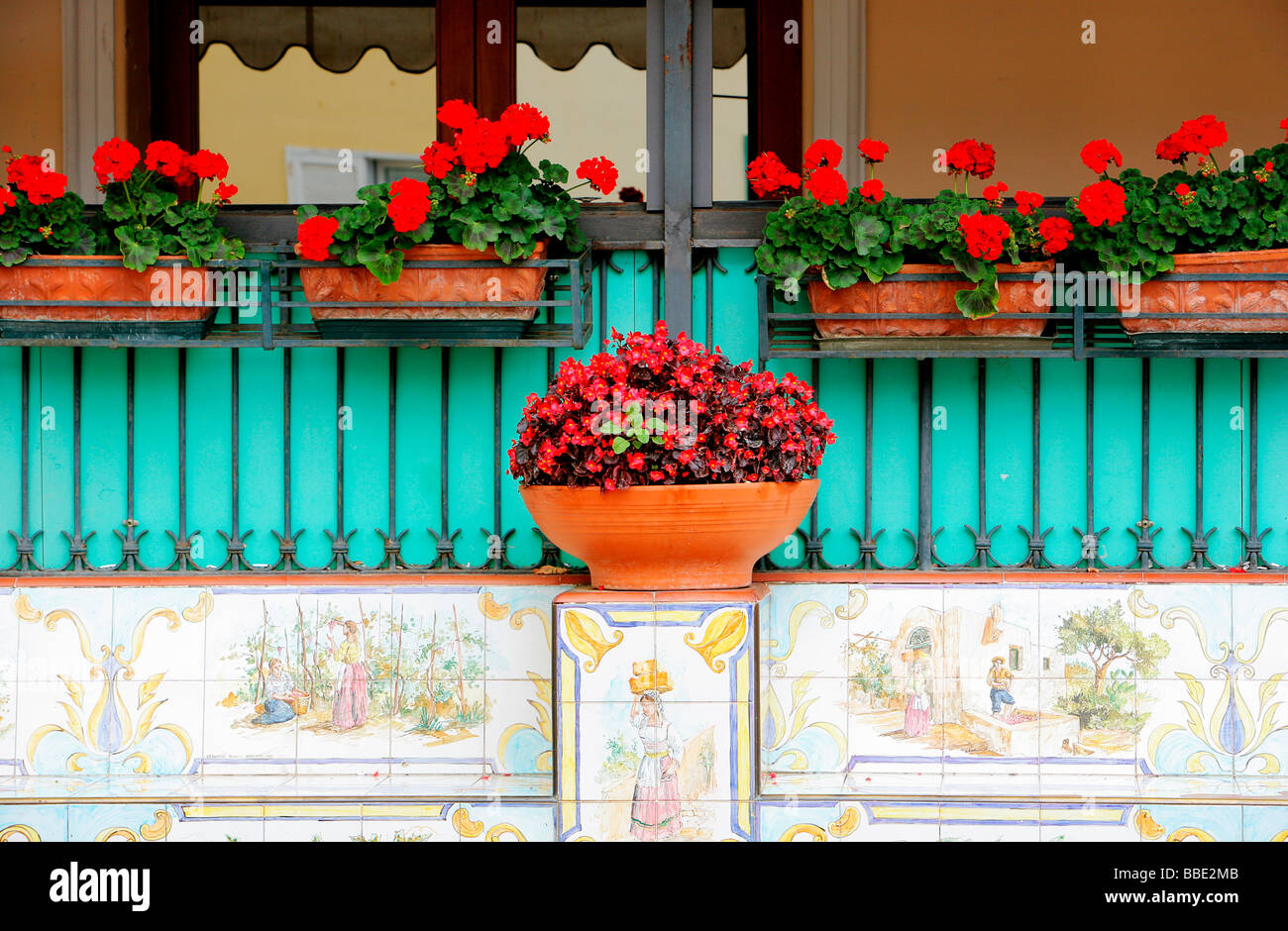 Flowering baskets on window ledge; Capri, Italy Stock Photo - Alamy