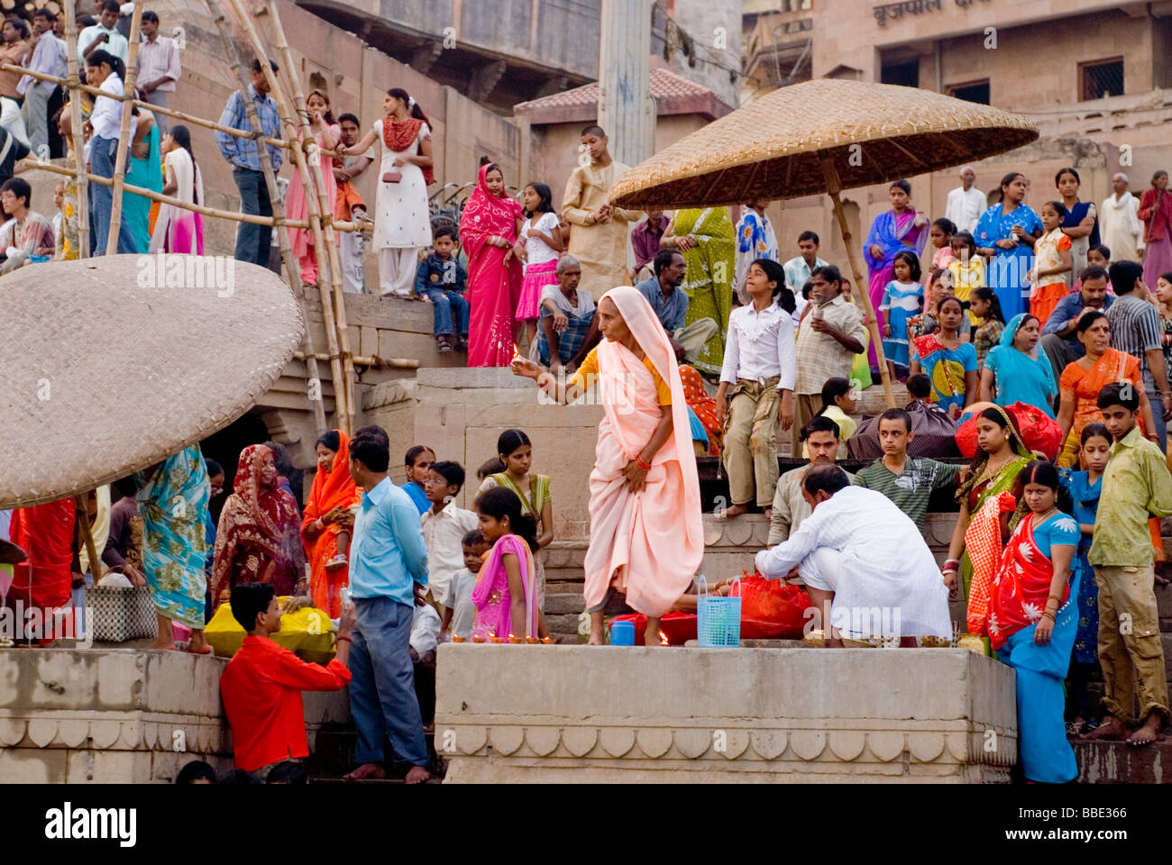 People at Diwali religious Hindu festival in Varanasi, India Stock ...