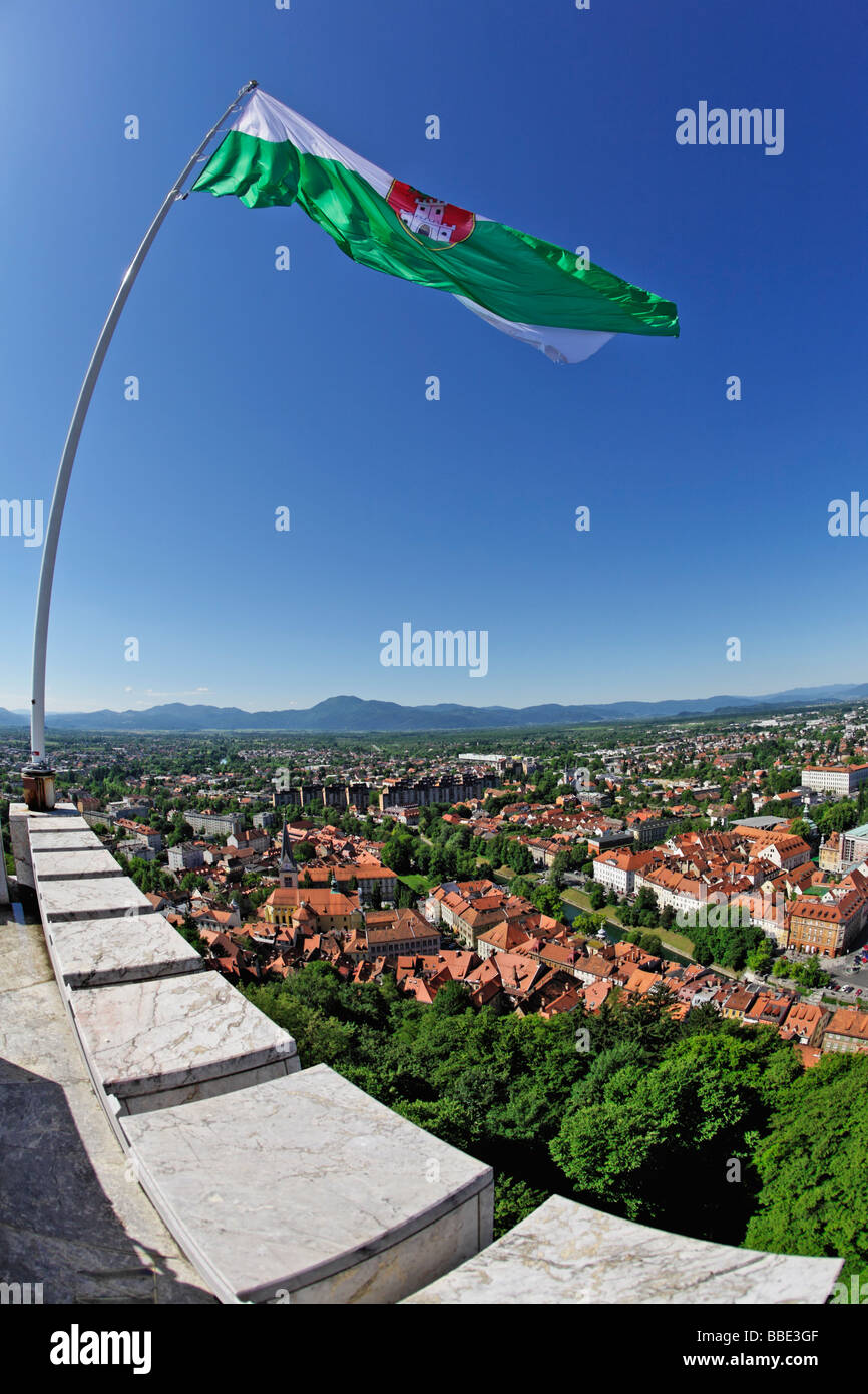 The Slovenian national flag atop Ljubljanski Grad castle Stock Photo ...