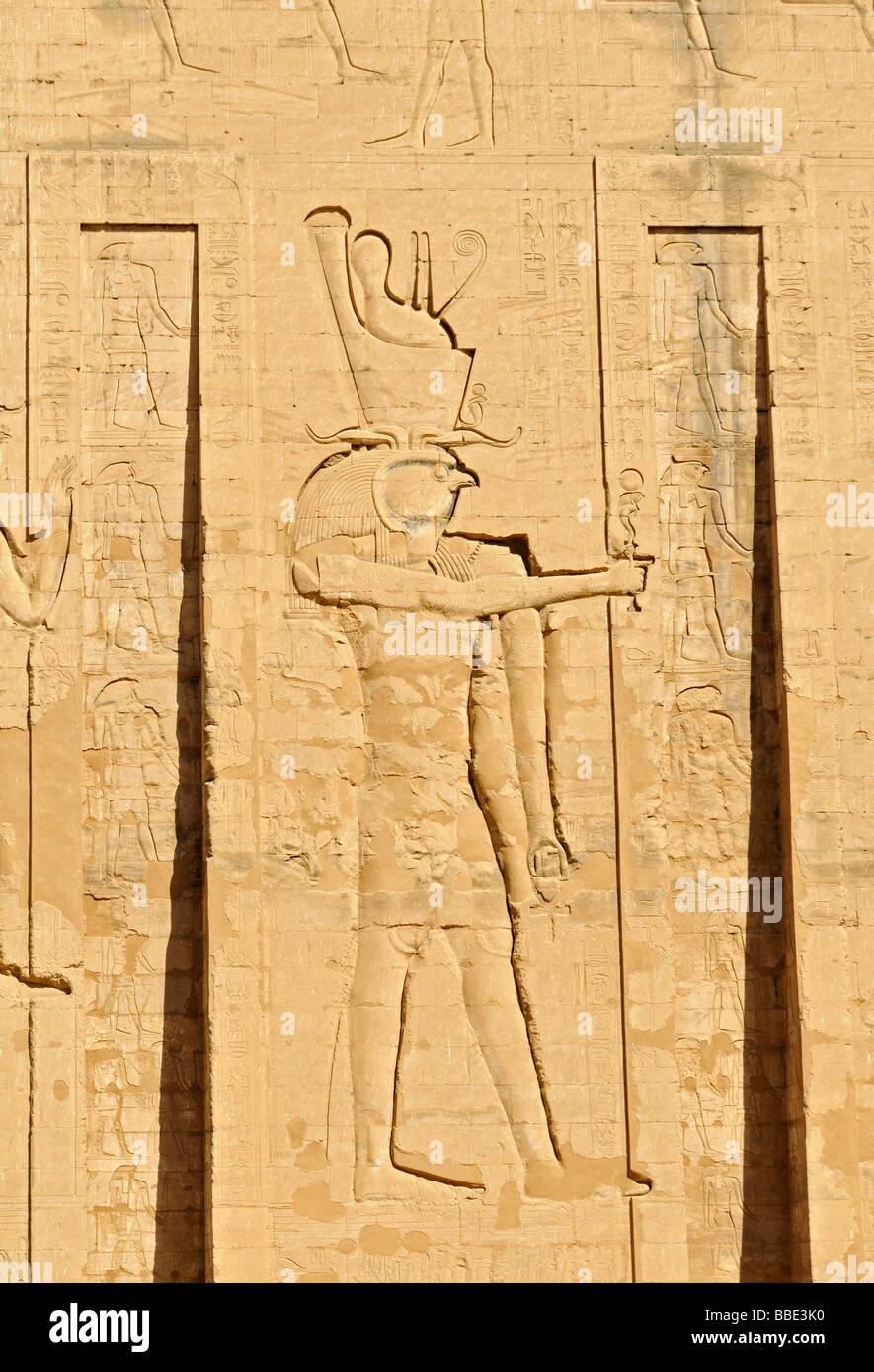 Relief of Falcon God Horus on First Pylon of Ptolemaic Cult Temple of ...