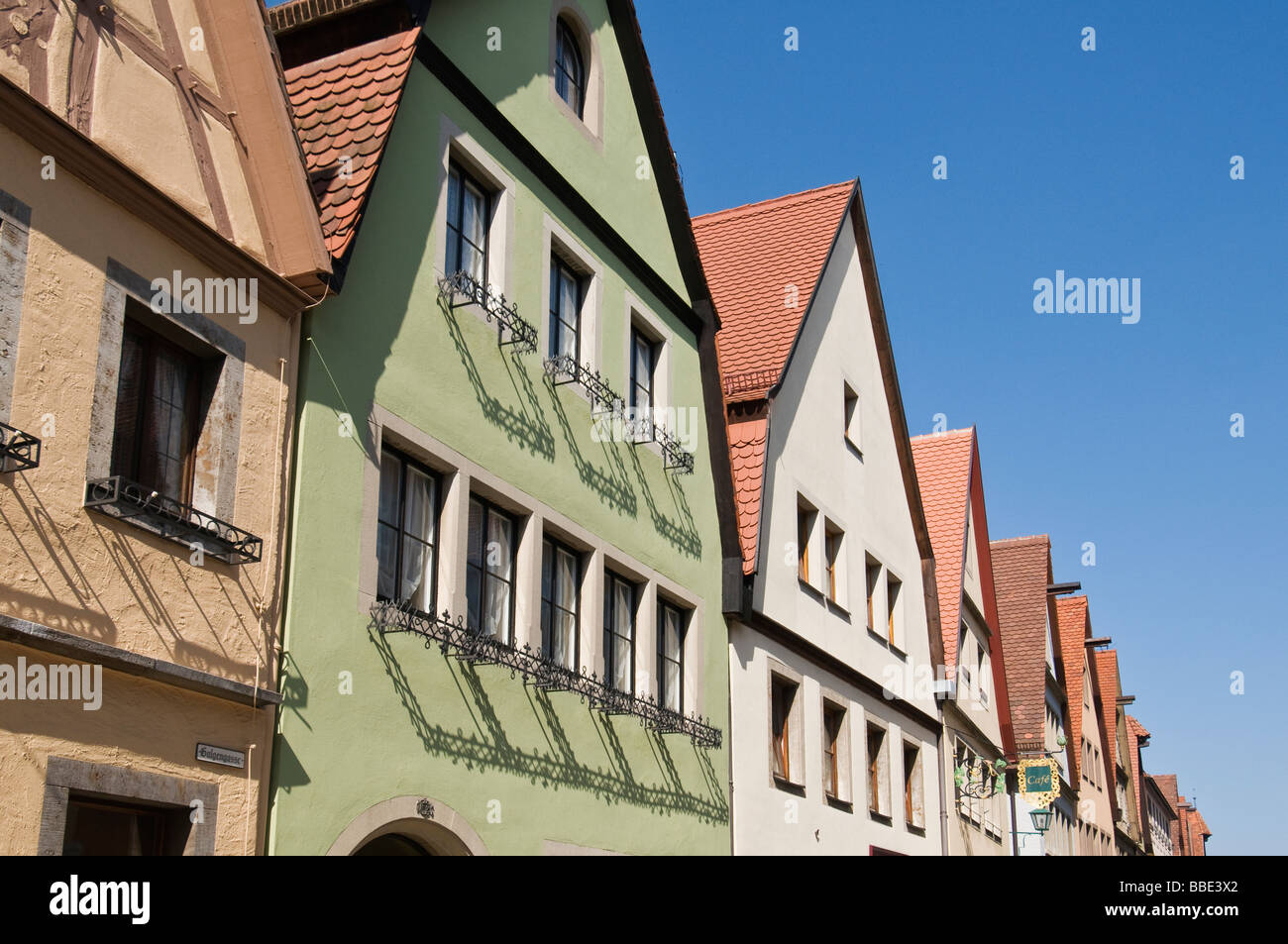 Colorful building along Galgengasse, Rothenburg ob der Tauber ...