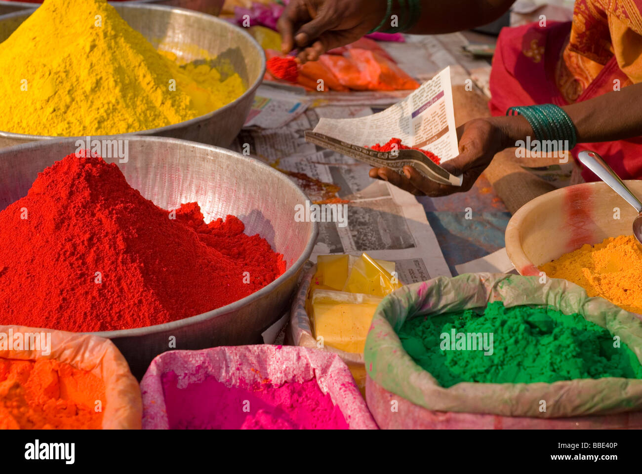 Indian color powder - lal Stock Photo - Alamy