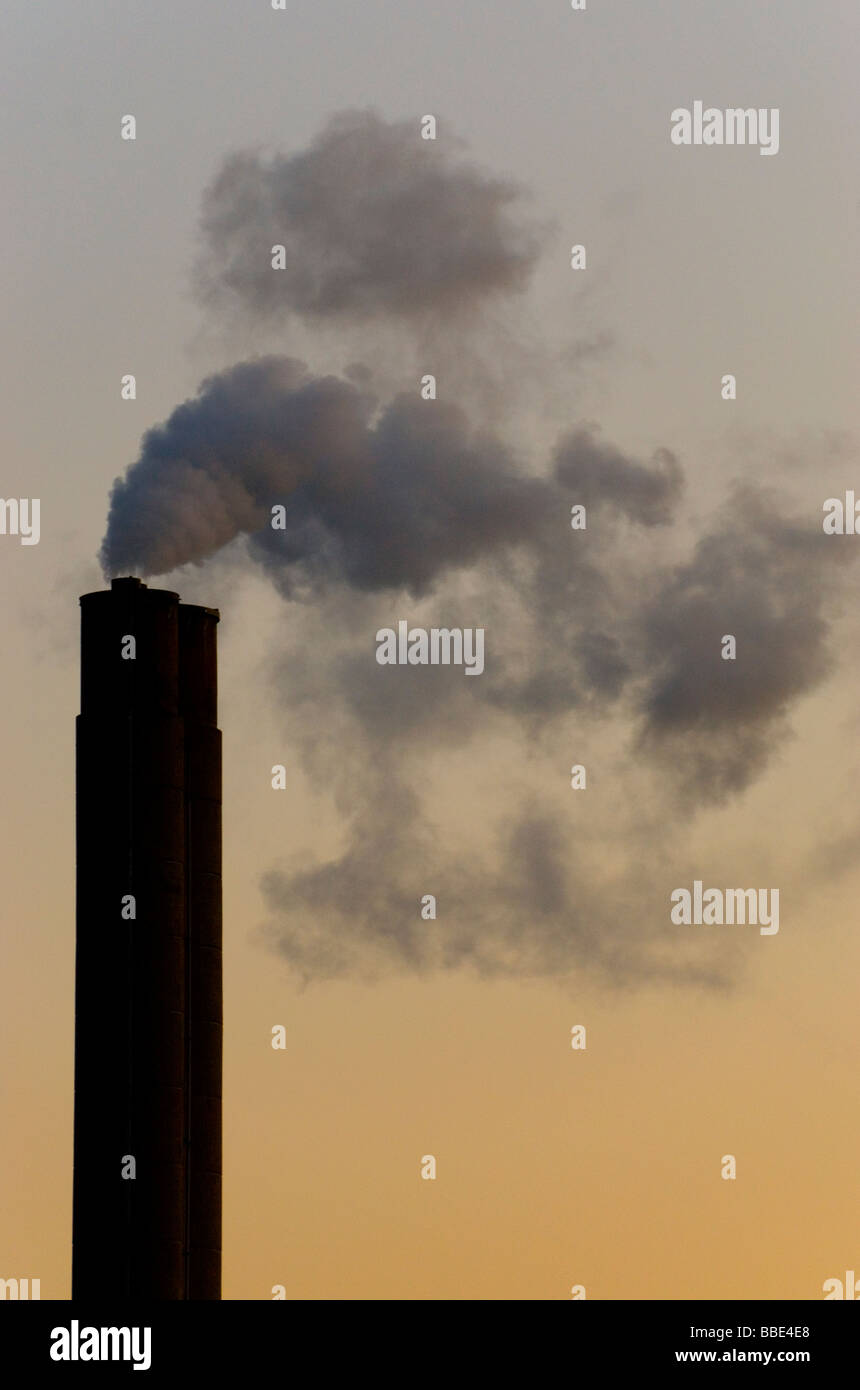 Sunrise, chimneys, pollution, smoke Stock Photo - Alamy