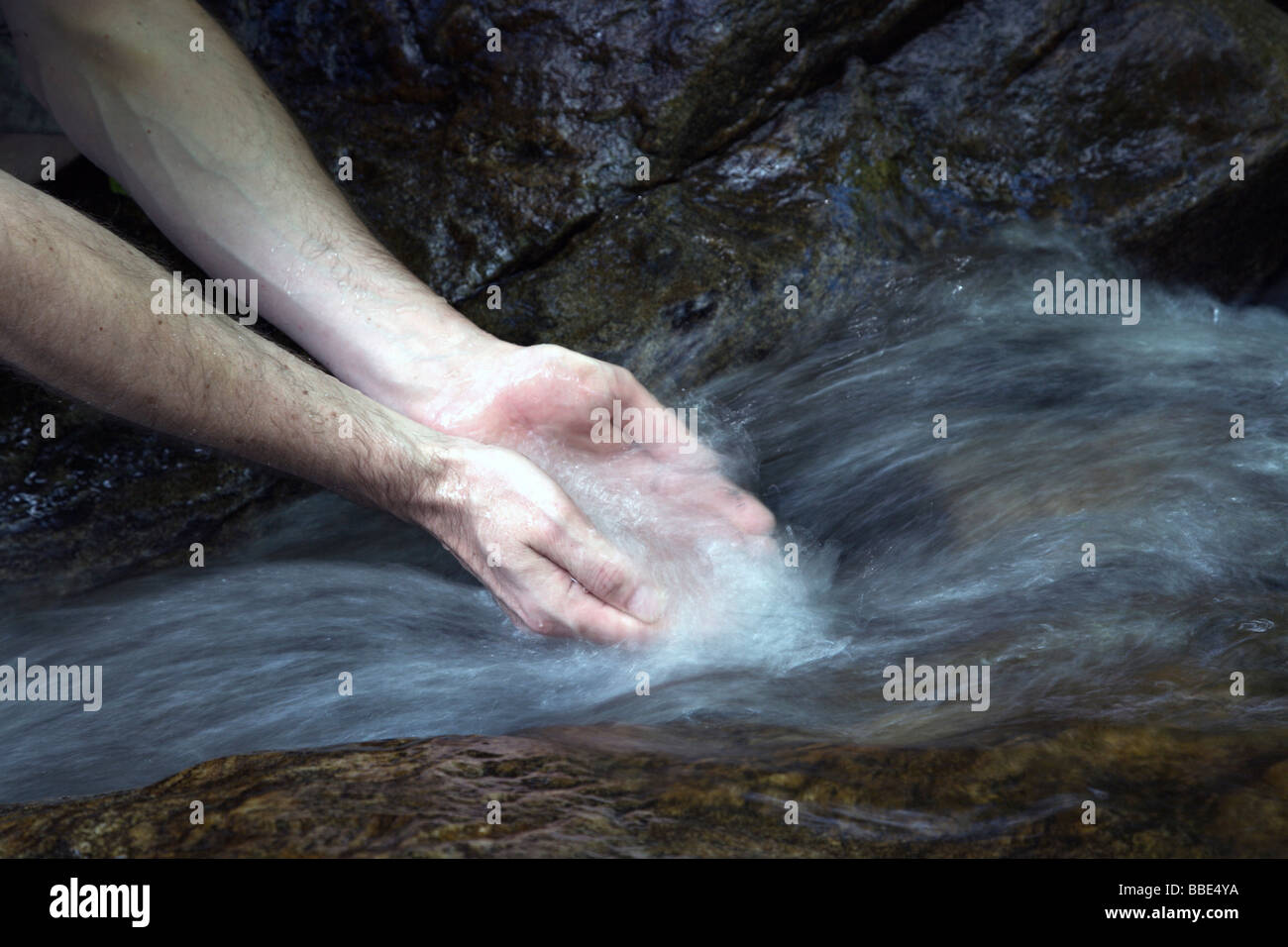 Washing hands in a stream, Todtnau, Black Forest, Germany, Europe Stock ...