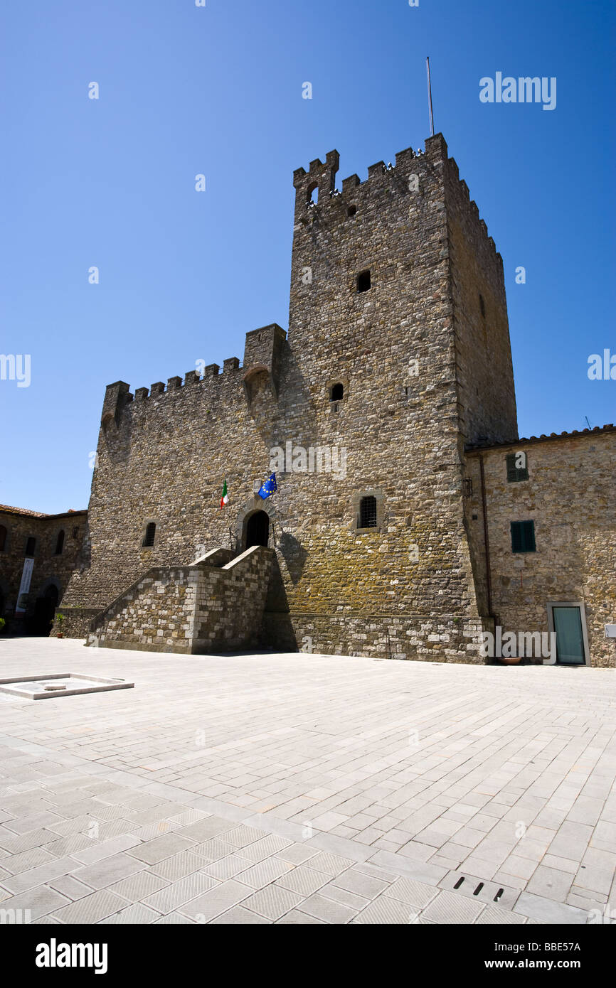tower and courtyard of the castle at Castellina in Chianti, Tuscany ...