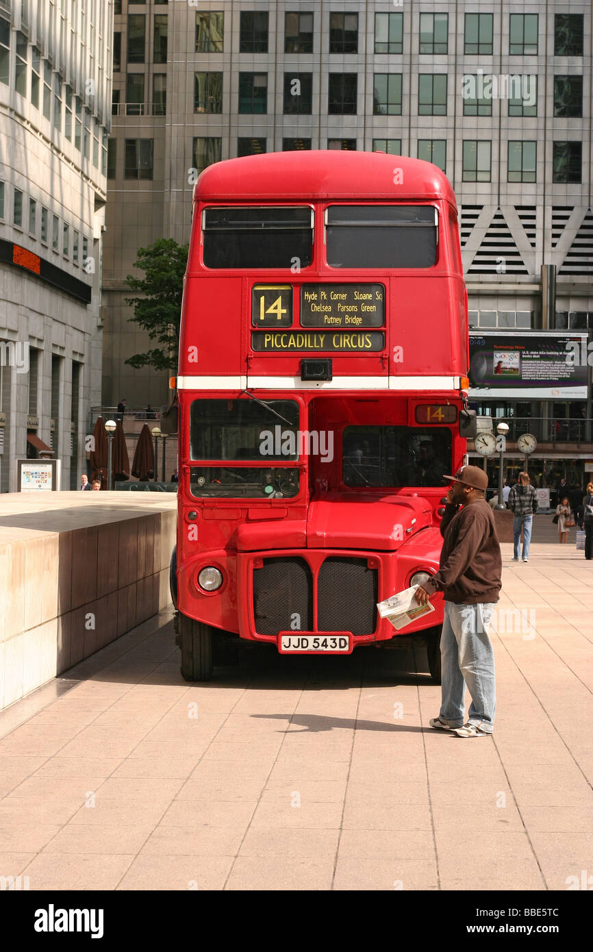 Vintage Red routemaster bus at Canary Wharf London UK Stock Photo - Alamy