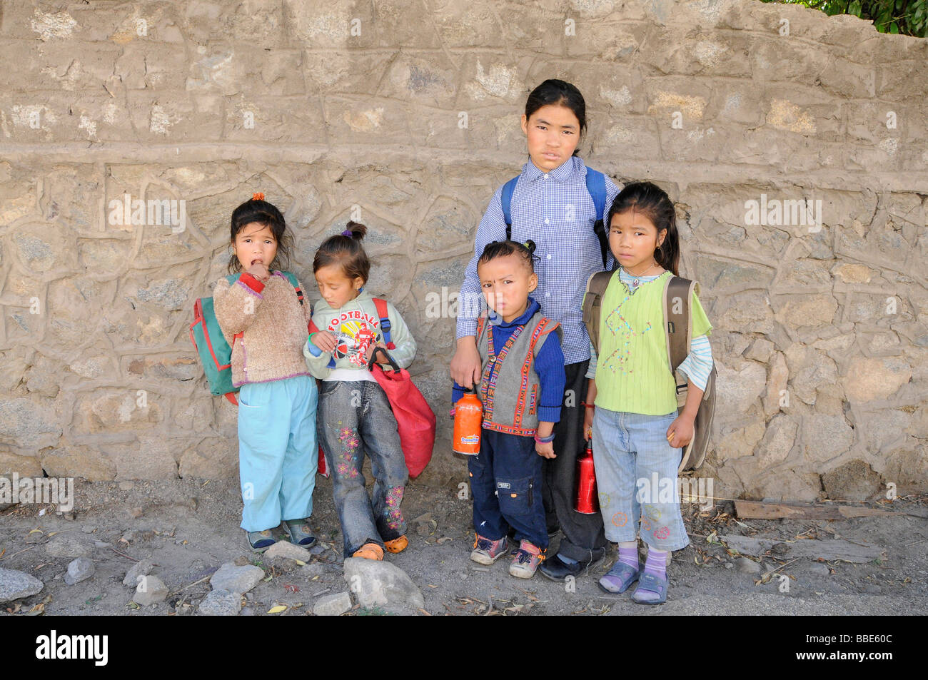 Ladakhi pupils on their way to school, Leh, Ladakh, North India ...