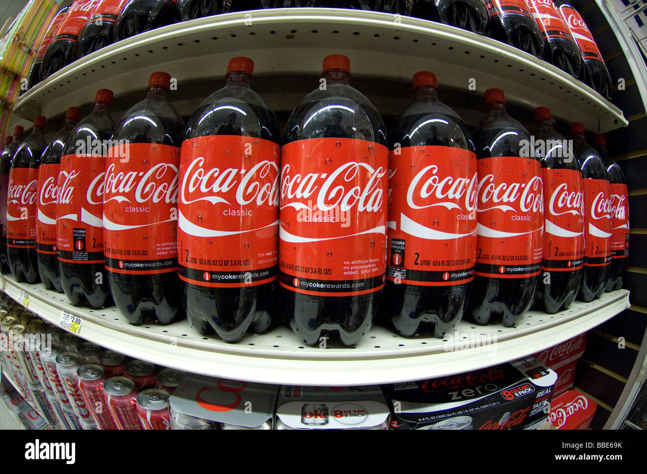 Plastic bottles of Coca Cola are seen on a supermarket shelf in New ...