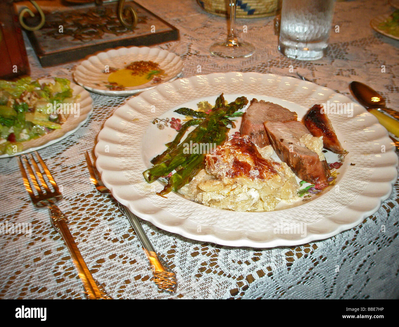 formal dinner plate setting fork spoon Stock Photo - Alamy