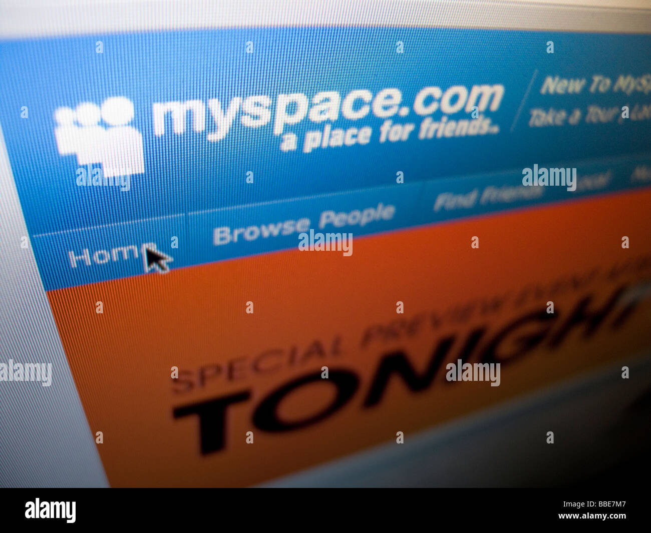 A screenshot of the popular MySpace social networking website on ...
