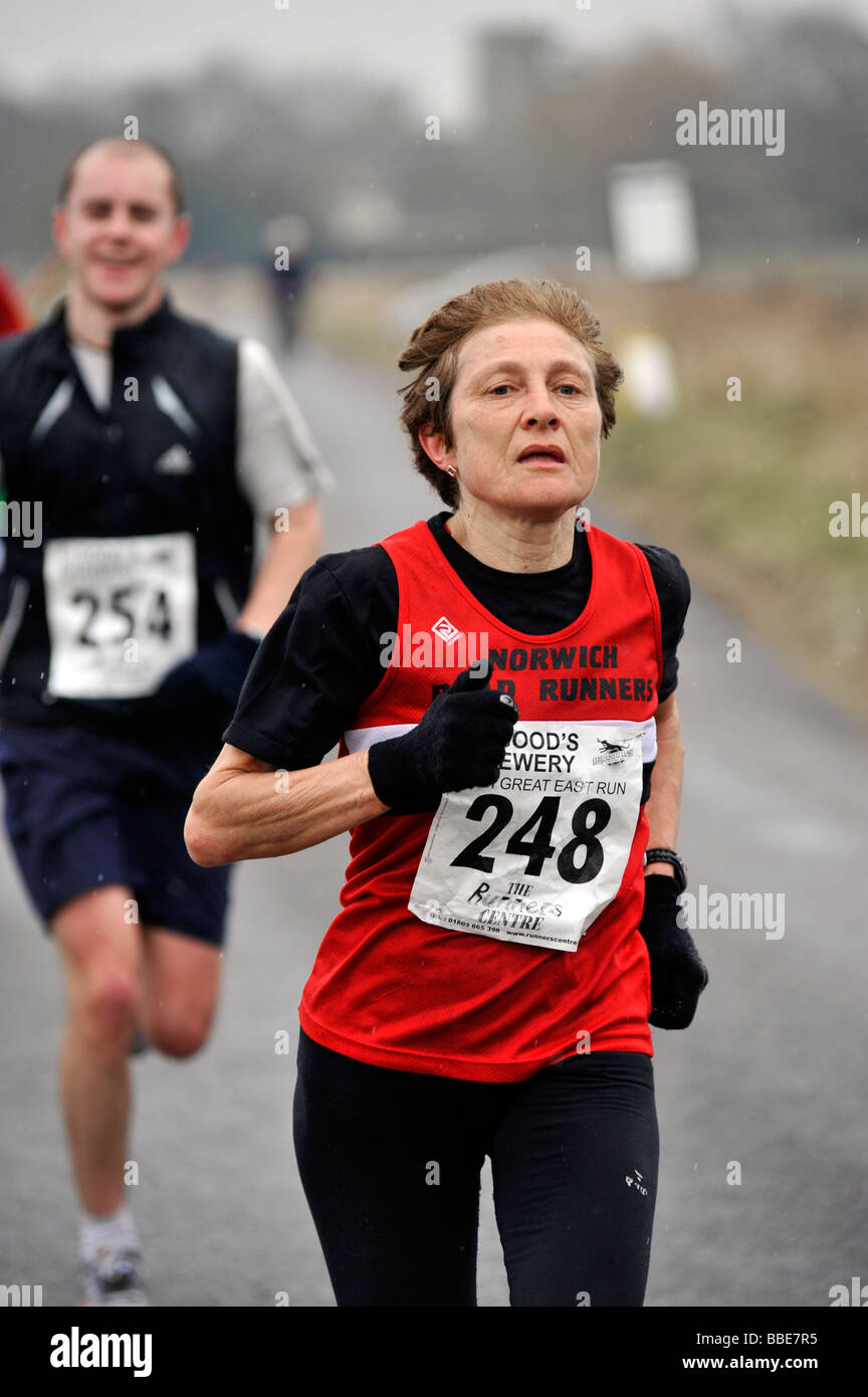 middle aged older woman running in 10th great eastern road race Bungay ...